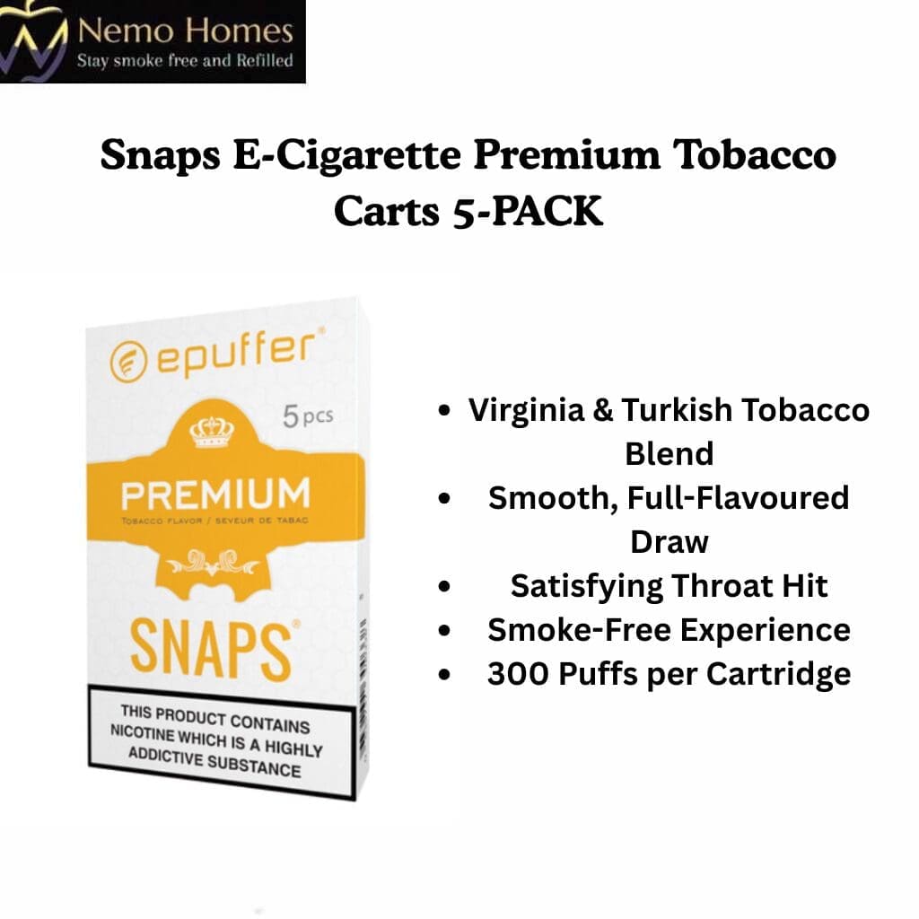Snaps E-Cigarette Premium Tobacco Carts 5-PACK - Nemo Homes